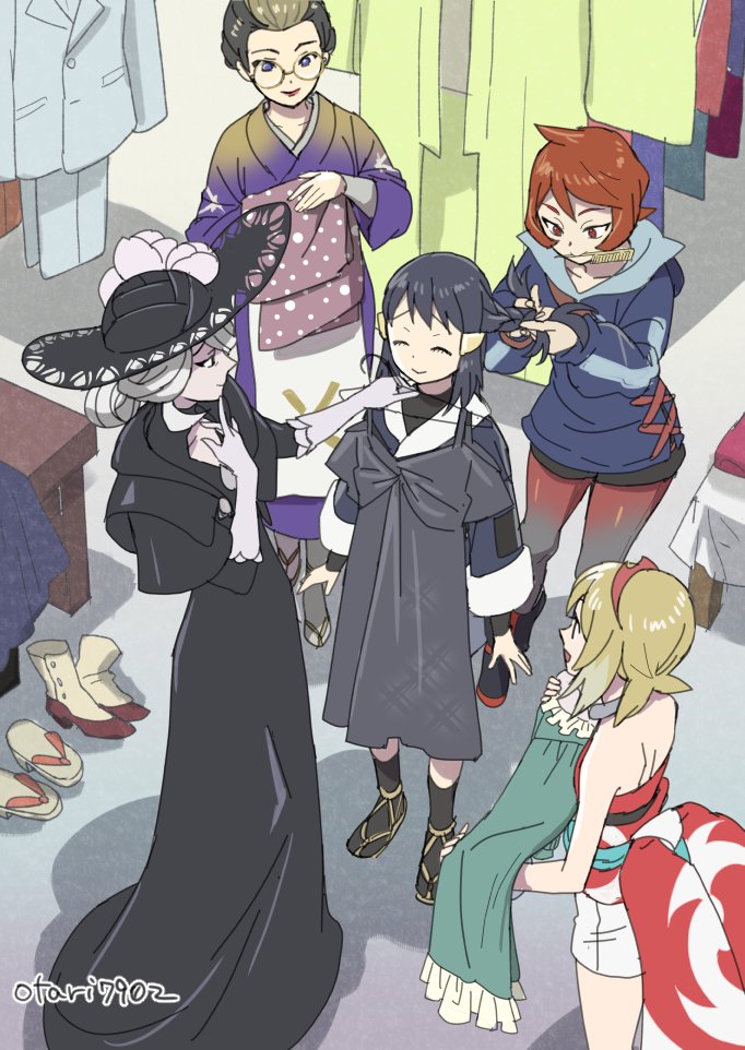 Safebooru - 5girls akari (pokemon) anthea (pokemon) arezu (pokemon) bangs bench black dress ...