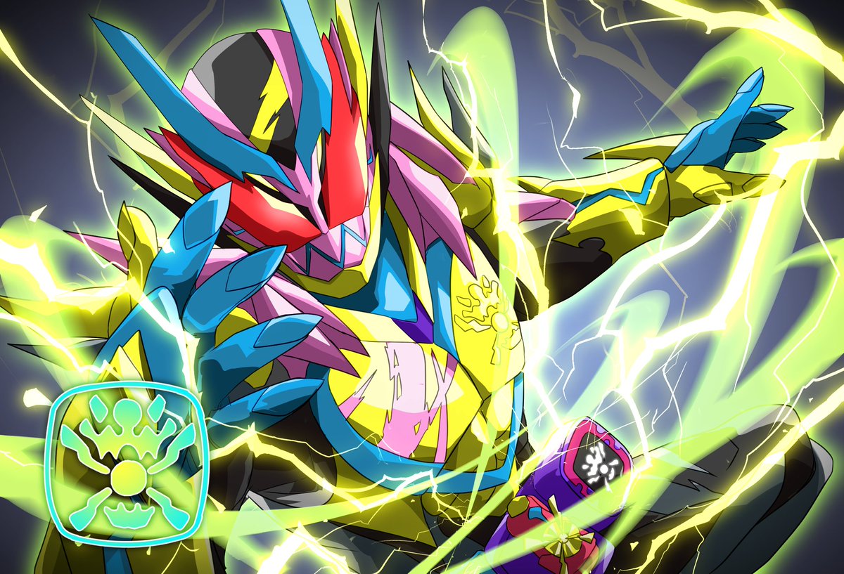 Safebooru - 1boy blue gloves fighting stance gloves green armor kamen ...