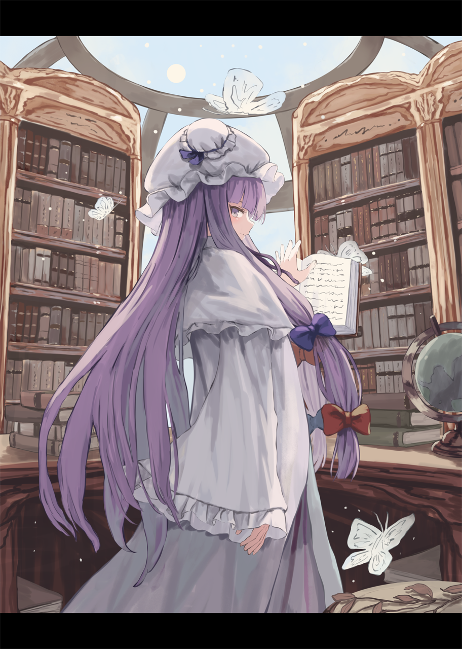 Safebooru 1girl Bangs Blunt Bangs Book Bookshelf Bow Bug Butterfly 0690