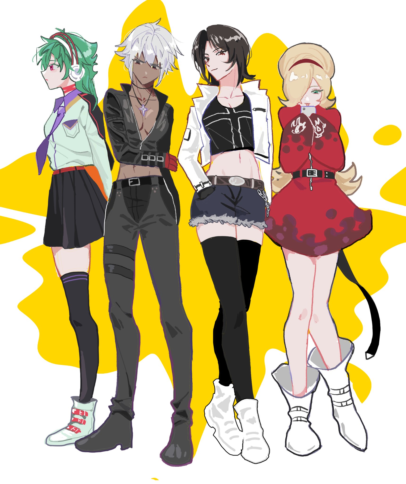 Safebooru - 4girls ash crimson brown hair chaps cross dark-skinned ...