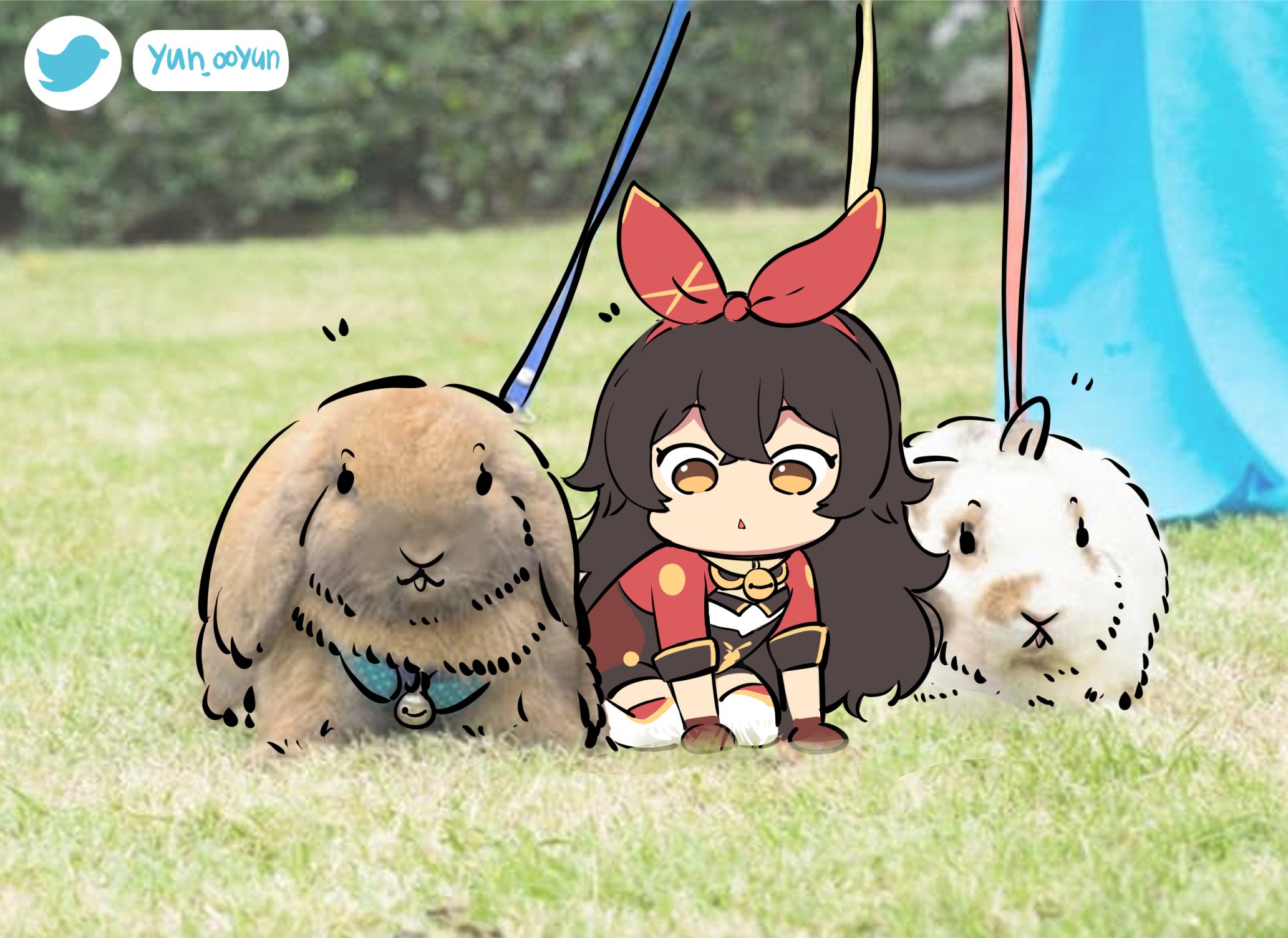 Safebooru - 1girl amber (genshin impact) brown eyes brown gloves brown hair chibi day eyebrows ...