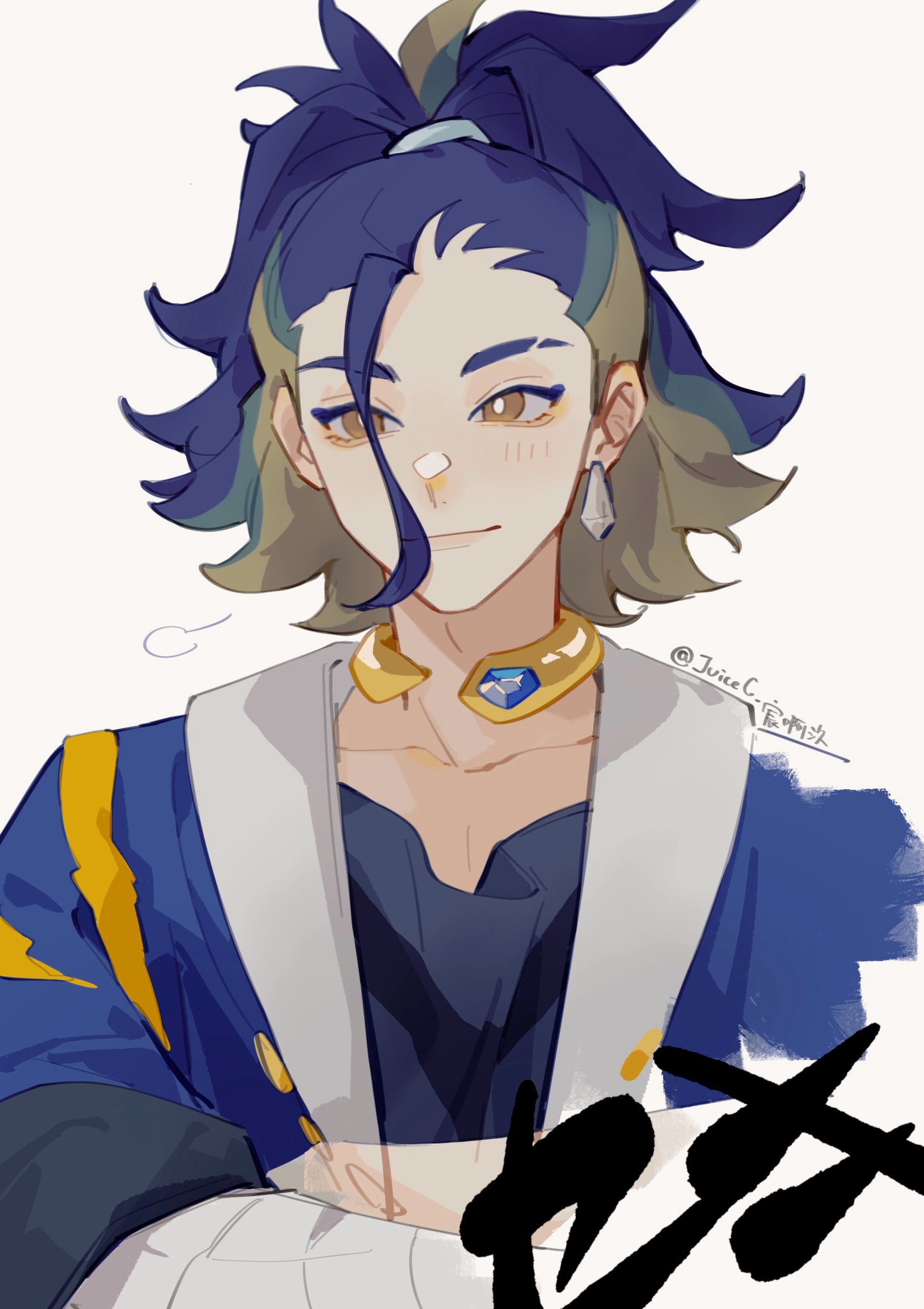 Safebooru 1boy 3 Adaman Pokemon Arm Wrap Bangs Blue Coat Blue Hair 8852