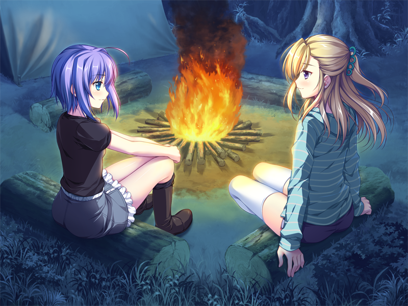 Safebooru - 2girls alpha (yukai na nakamatachi) bangs black footwear black shirt blonde hair ...