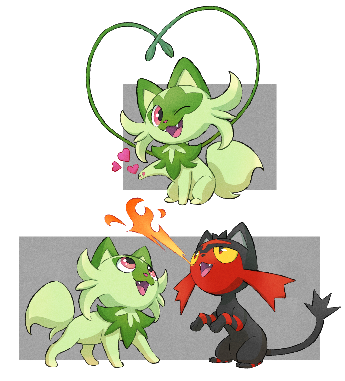 Safebooru - ;d breathing fire cat colored sclera fangs fire heart ...