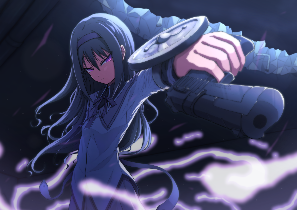 Safebooru - 1girl aiming akemi homura black hair commentary request ...