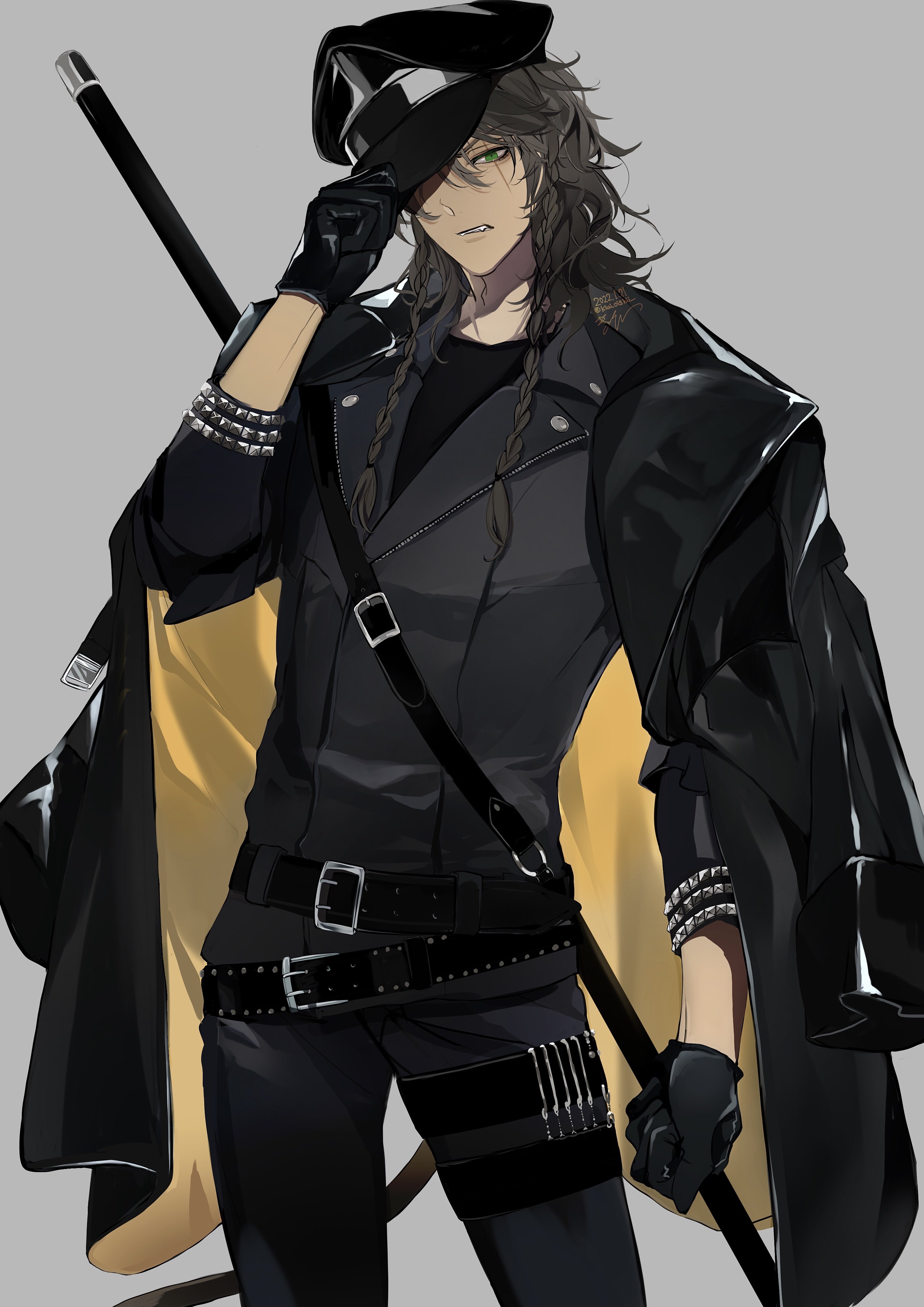 Safebooru - 1boy absurdres belt bishounen black belt black coat black gloves black pants black ...