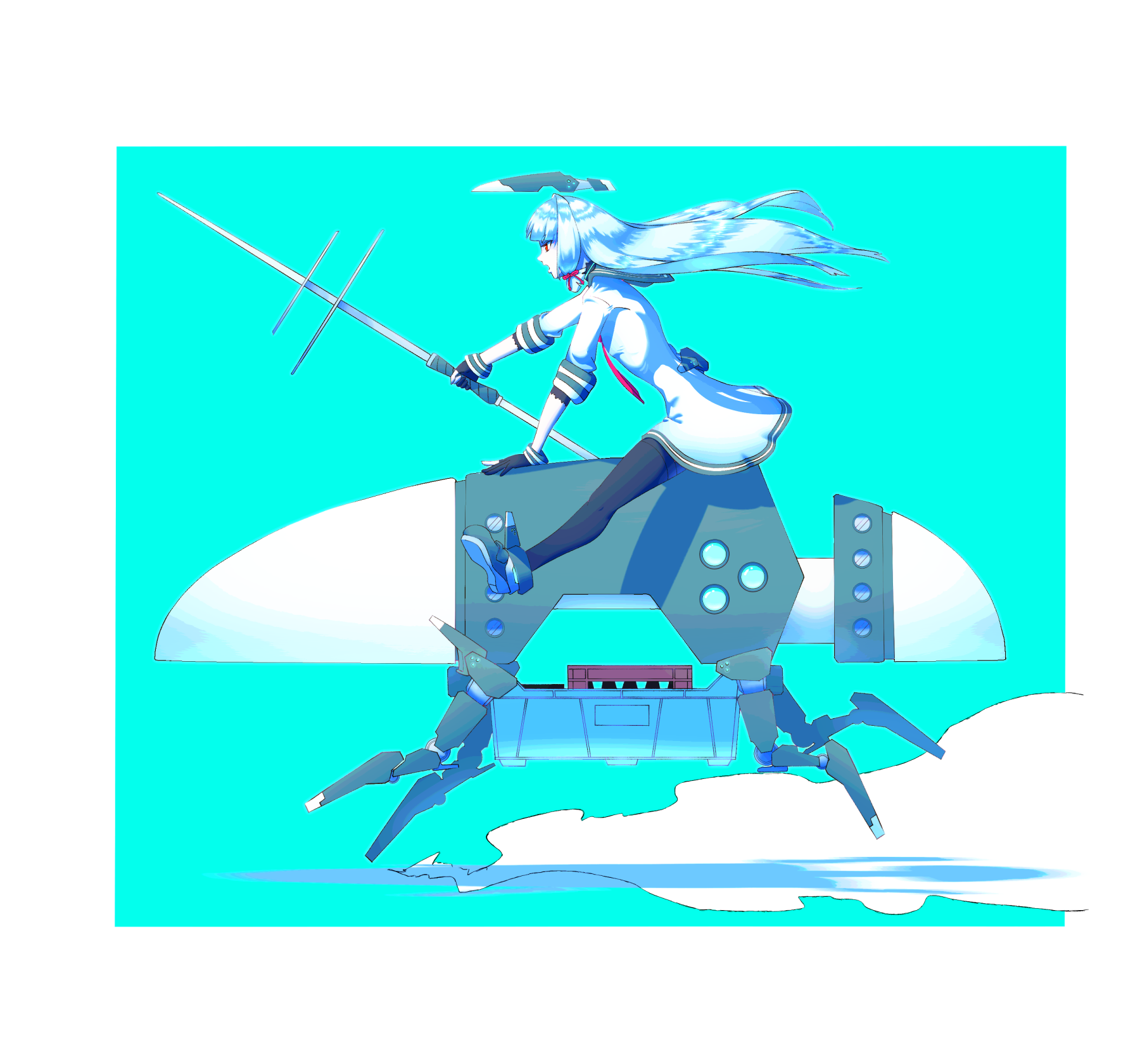 Safebooru - 1girl black gloves black legwear blue background blue ...