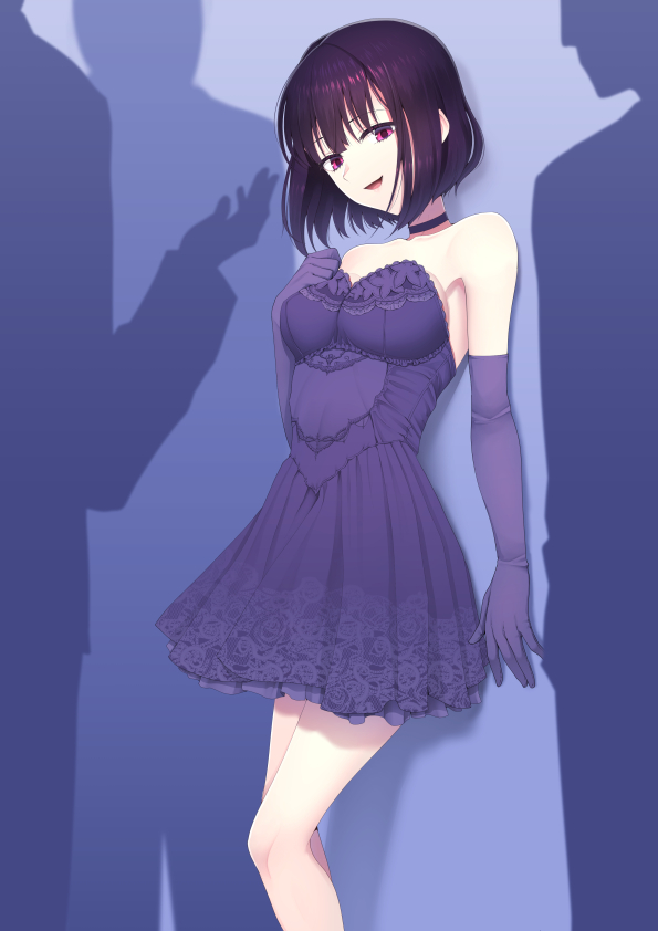 Safebooru - 1boy bangs bare shoulders black choker choker crossdressing dress elbow gloves ...