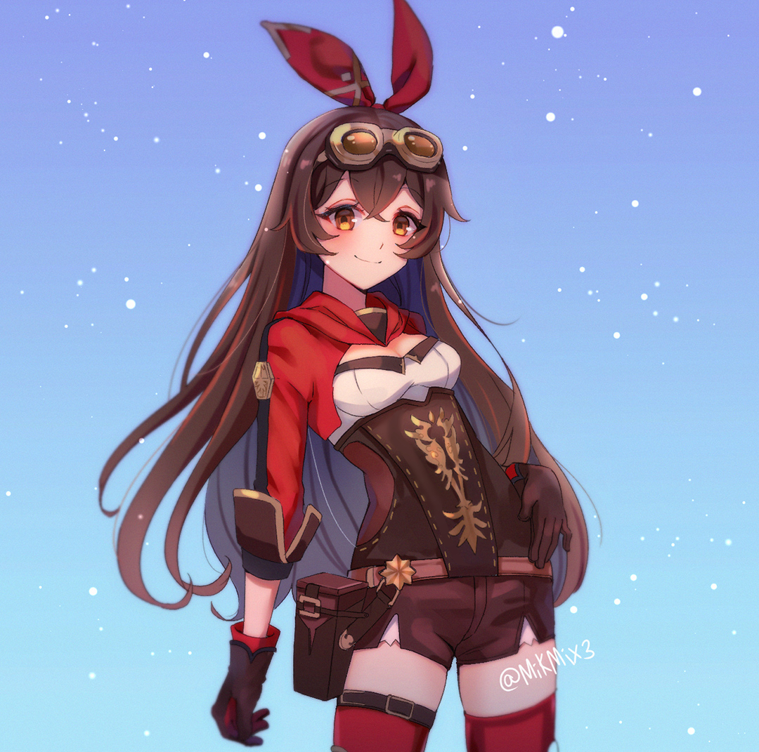 Safebooru - 1girl amber (genshin impact) artist name breasts brown eyes brown gloves brown hair ...