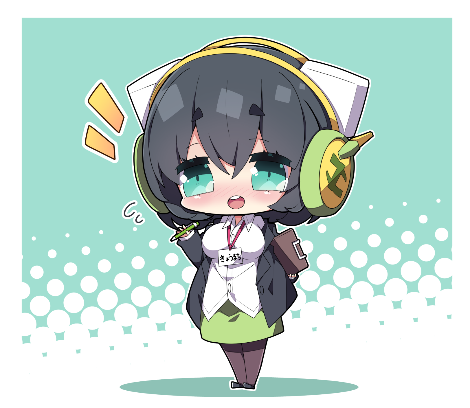 Safebooru - 1girl :o aqua background bangs black footwear black hair ...