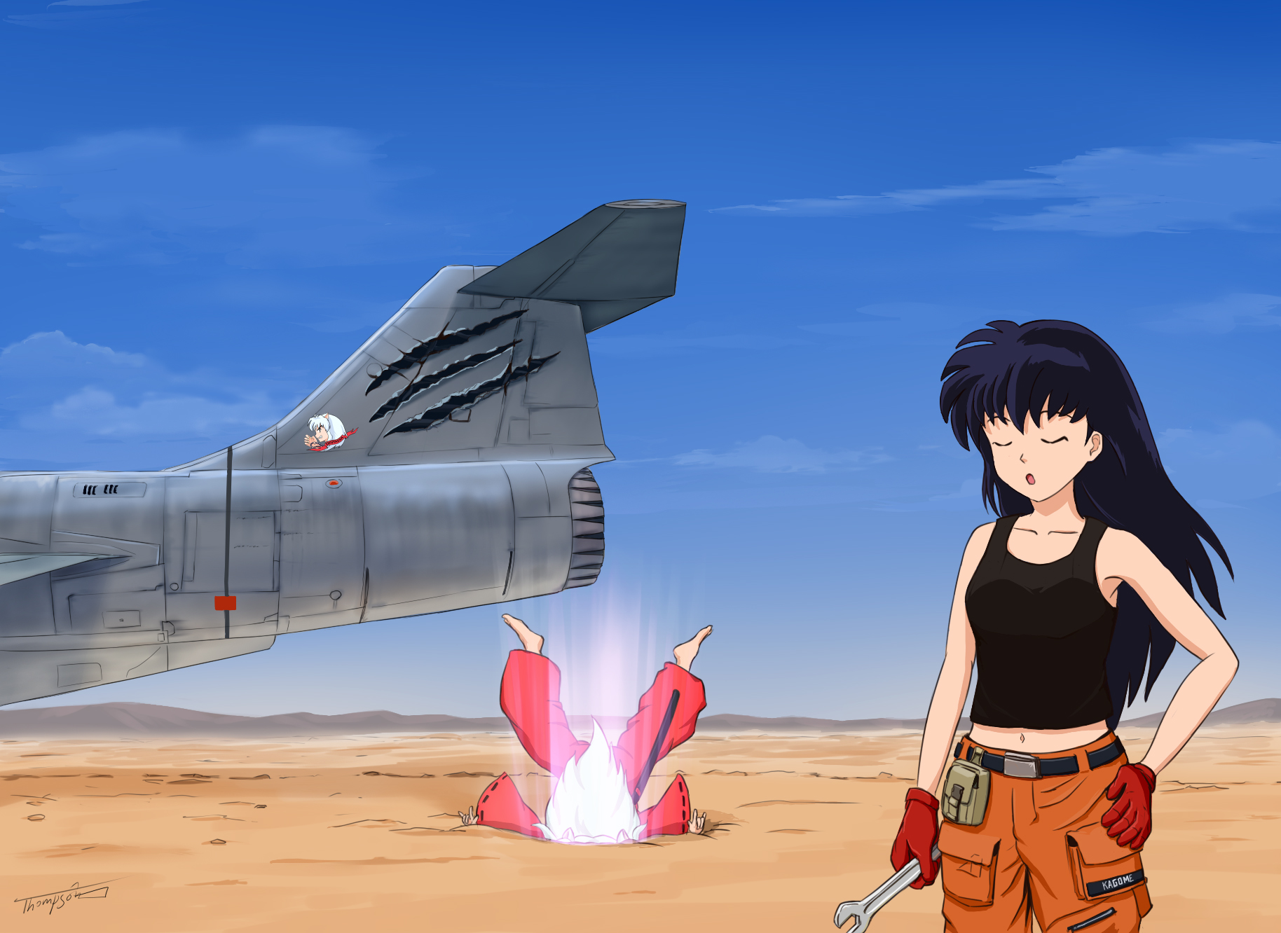 Safebooru - 1boy 1girl :o ace combat ace combat 7 aircraft animal ears avril mead bangs bare ...