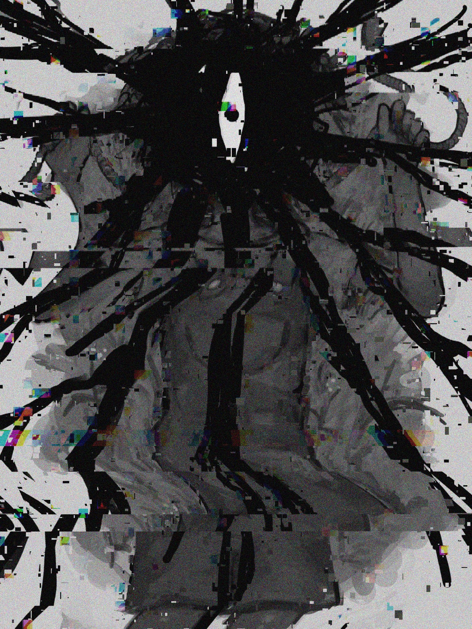 Safebooru - 1boy basil (omori) commentary glitch grass greyscale hidden ...