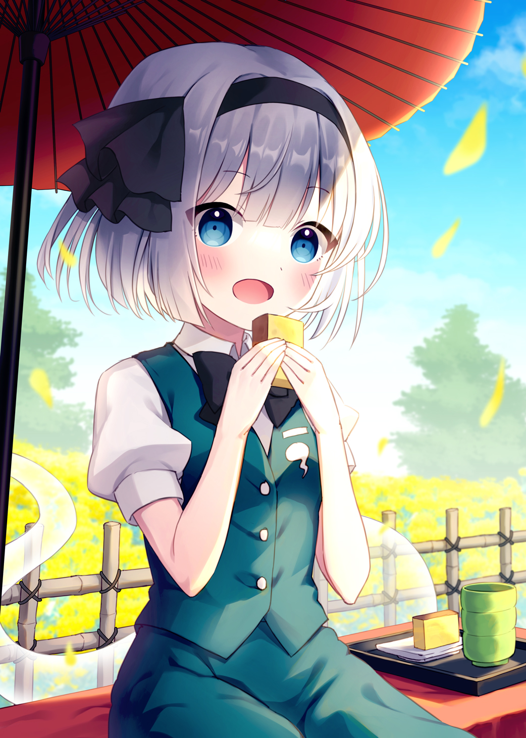 Safebooru - 1girl black hairband black ribbon blue eyes blush collared shirt day eyebrows ...