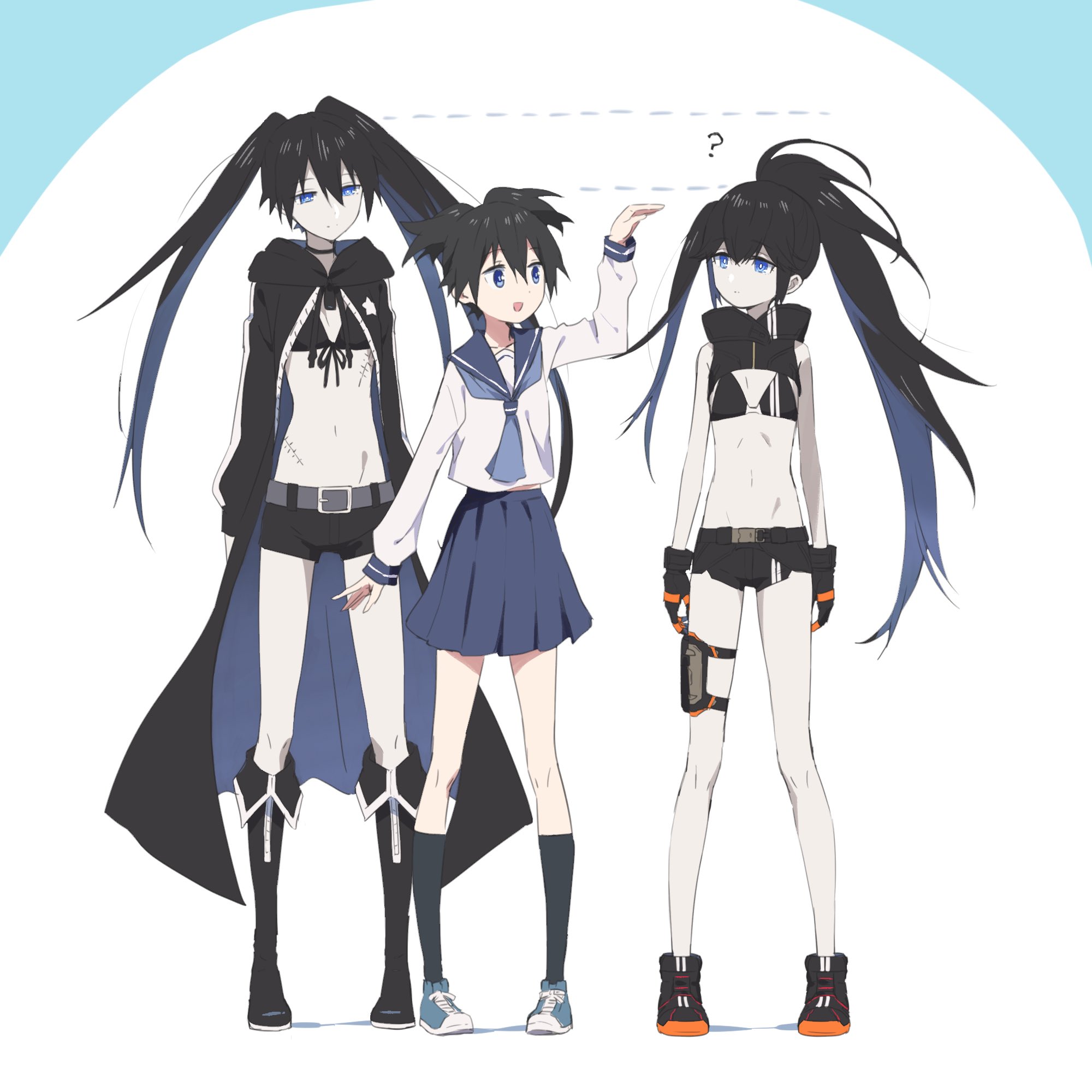 Safebooru - 3girls :d ? bangs bikini black bikini black footwear black hair black jacket black ...