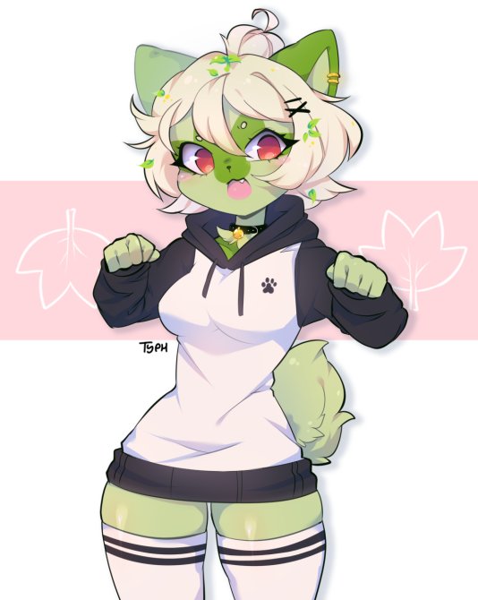 Safebooru - 1girl :3 animal ear fluff animal ears bell black collar black hoodie blonde hair ...