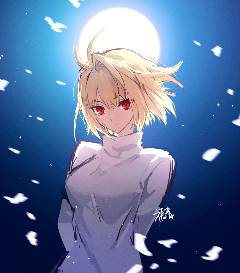 Safebooru - 1girl arcueid brunestud arms behind back bangs blonde hair ...