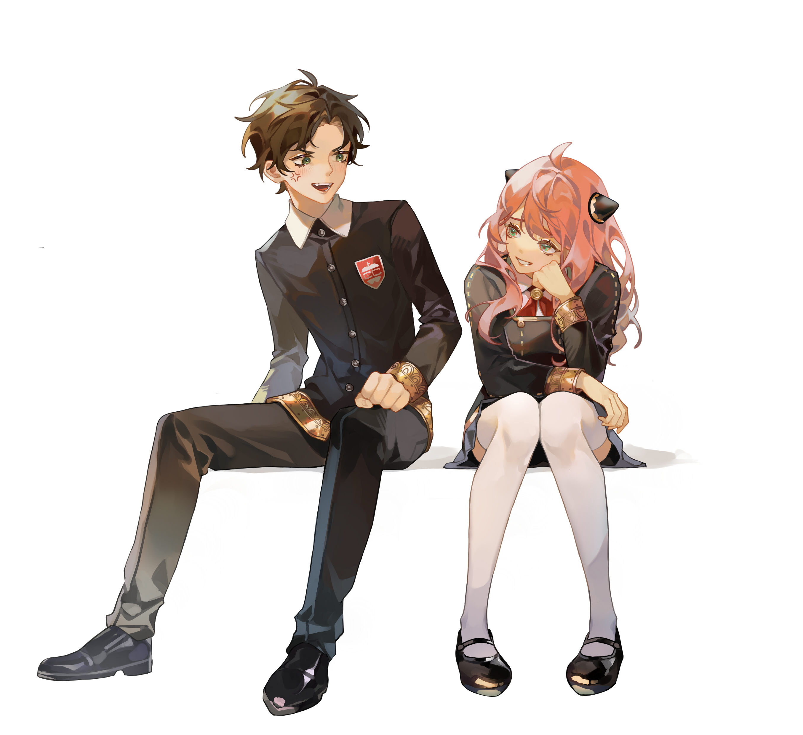 Safebooru - 1boy 1girl absurdres anger vein anya (spy x family) black footwear black hair black ...