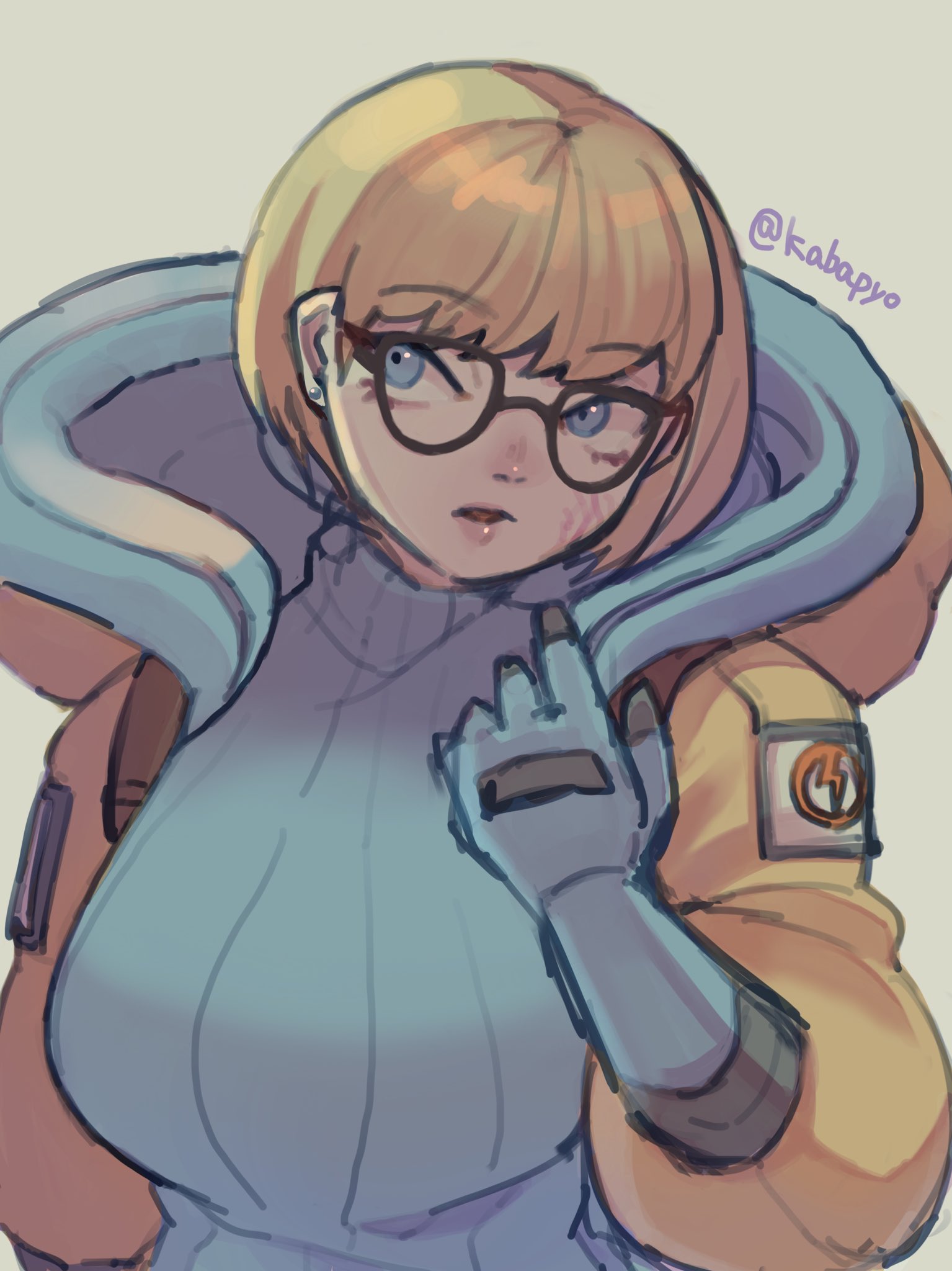 Safebooru - 1girl apex legends blonde hair blue bodysuit blue eyes bodysuit glasses grey ...