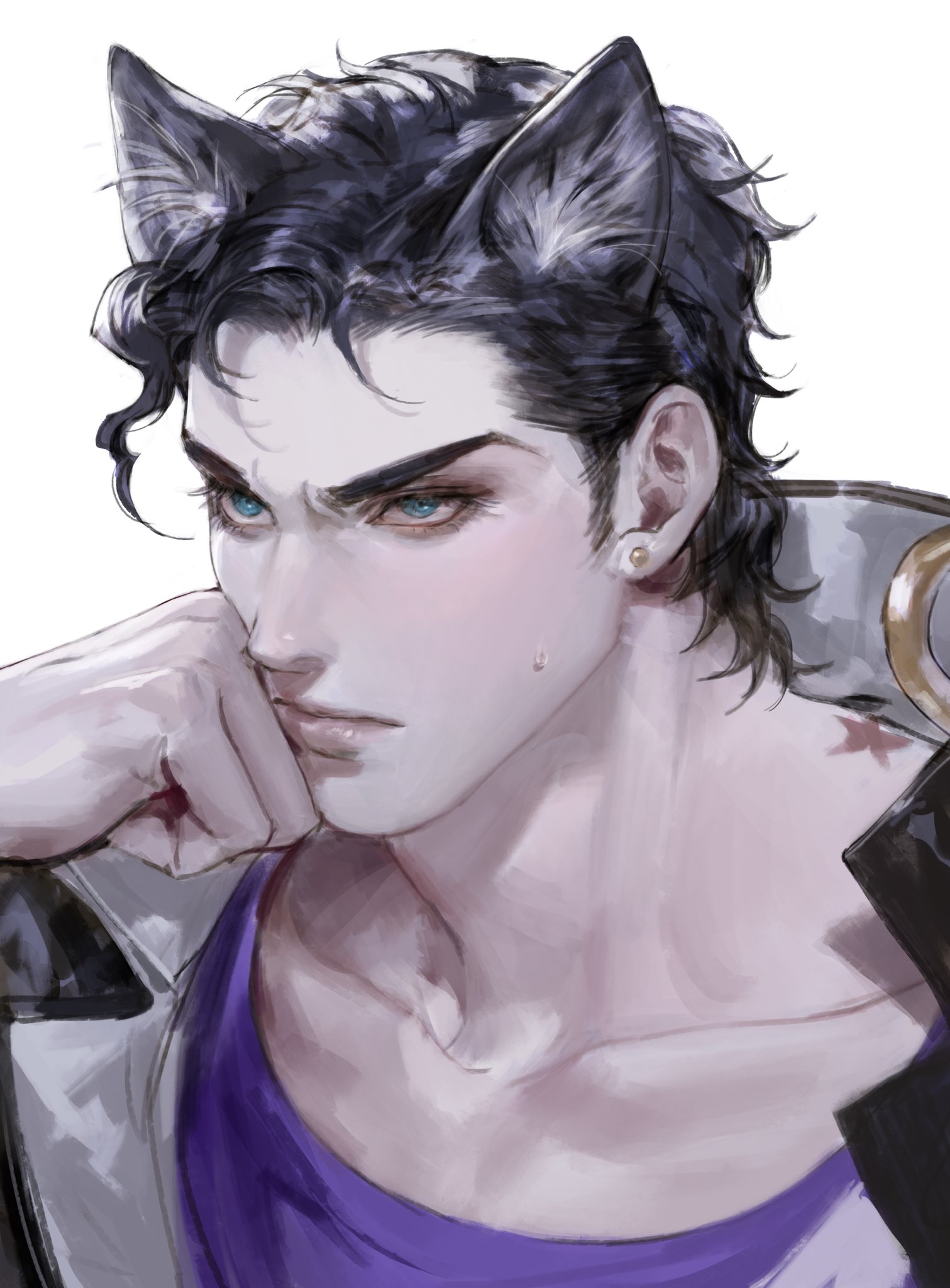 Safebooru - 1boy animal ears birthmark black hair blue eyes cat ears ...