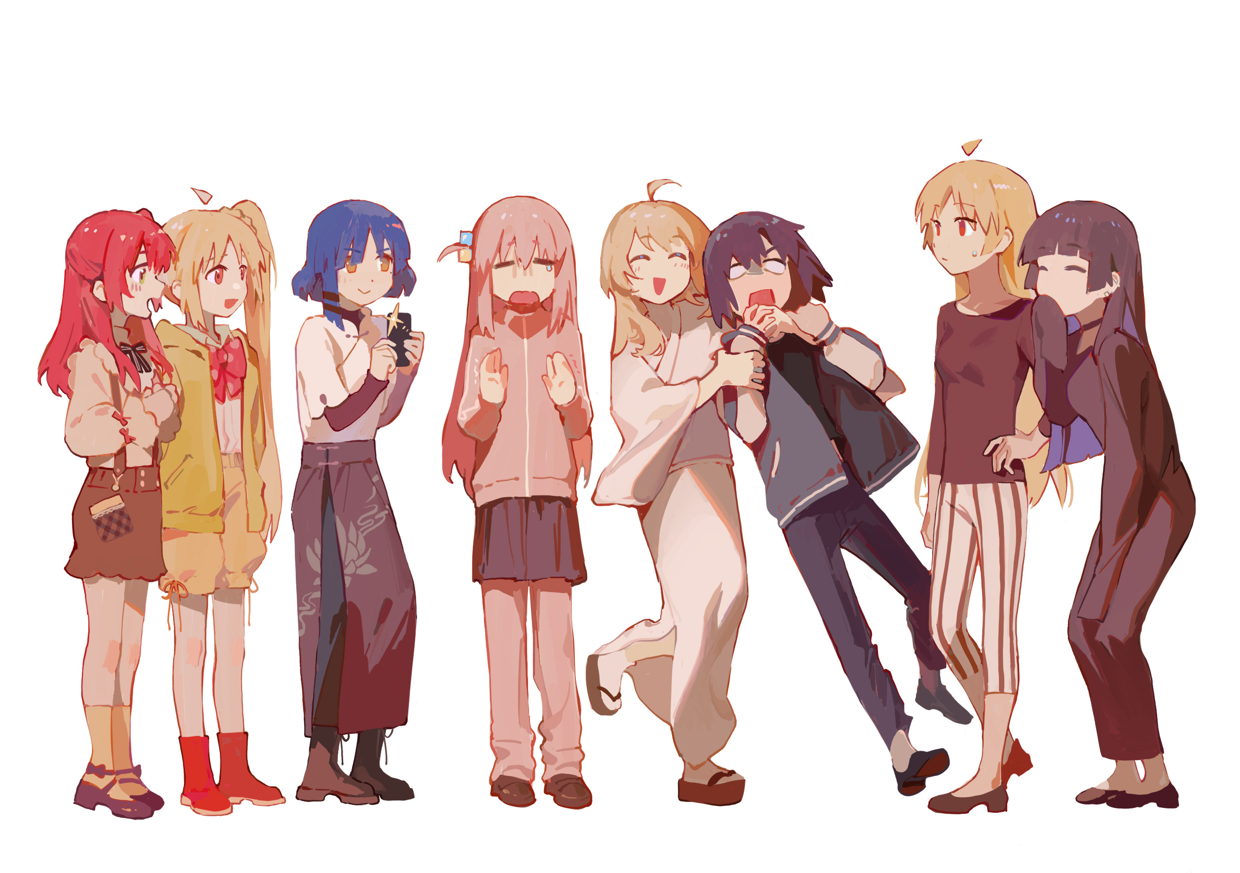 Safebooru - 6+girls ahoge bangs black choker black dress black hair black shirt blonde hair blue ...