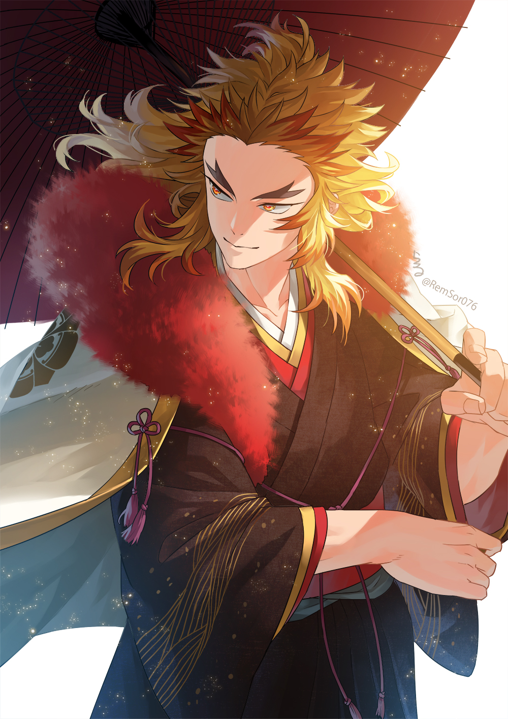Safebooru - 1boy black kimono blonde hair closed mouth floating hair ...