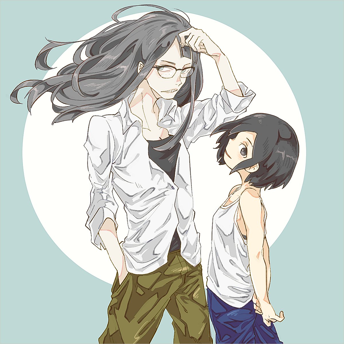 Safebooru - 2girls asakusa midori bangs black eyes black hair clenched teeth eizouken ni wa te ...