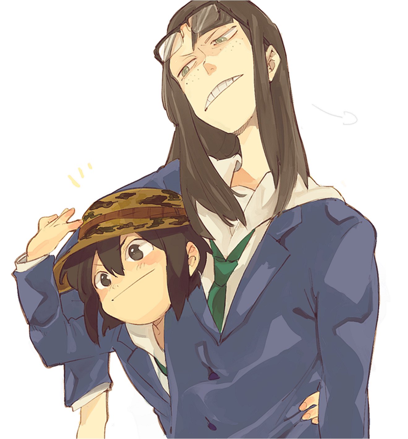 Safebooru - 2girls =3 arm over head asakusa midori bangs black eyes blue jacket brown hair ...