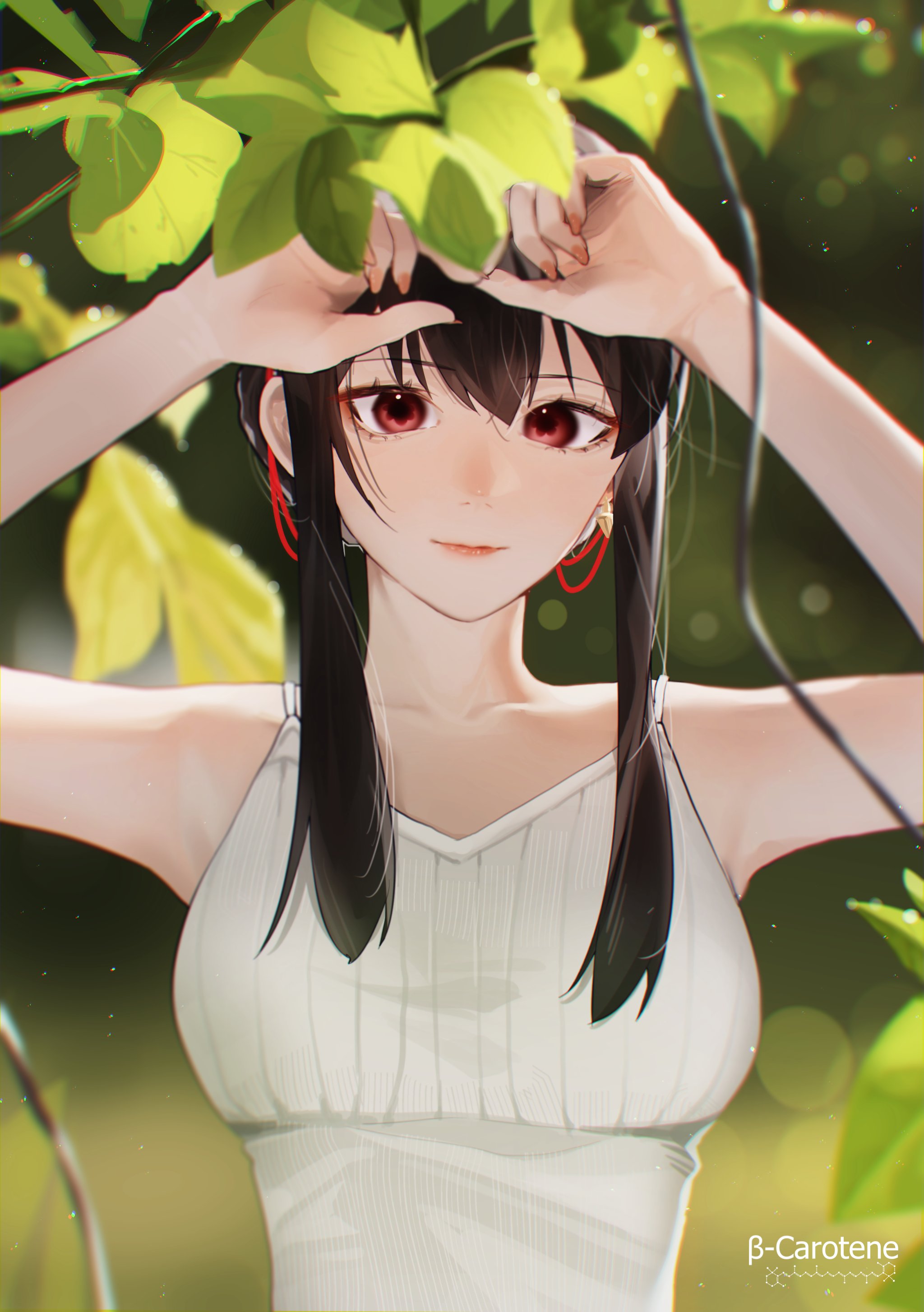 Safebooru - 1girl absurdres armpits arms up artist name bangs bare shoulders black hair blurry ...