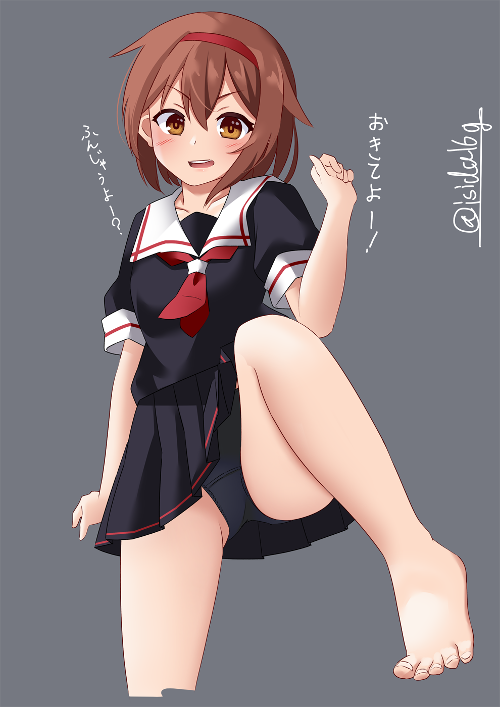 Safebooru - 1girl barefoot black panties black sailor collar black serafuku black shirt black ...