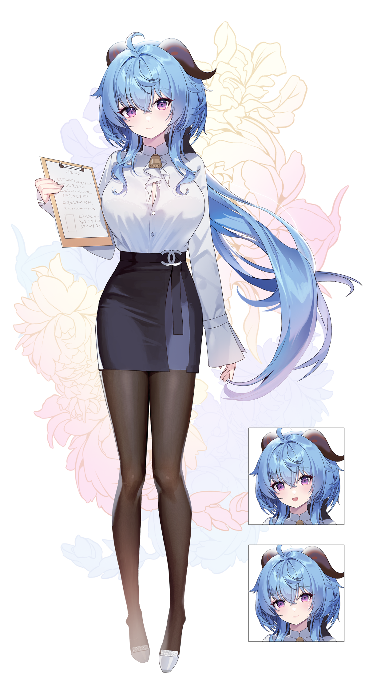 Safebooru - 1girl ahoge alternate costume bangs bell black legwear black skirt blue hair blue ...