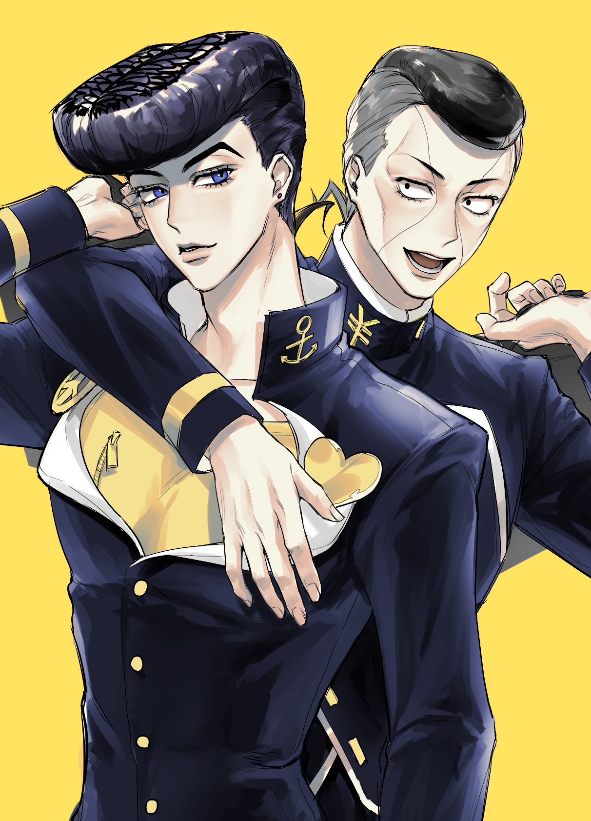 Safebooru - 2boys black hair blue eyes diamond wa kudakenai gakuran ...