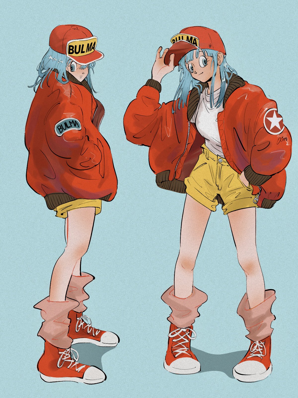 Safebooru - 1girl bangs baseball cap blue eyes blue hair breasts bulma ...
