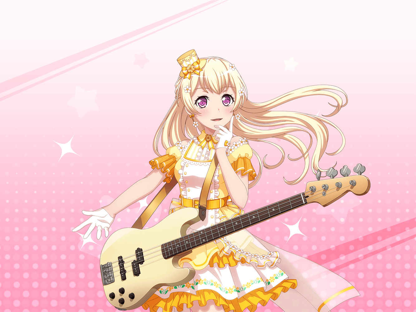 Safebooru - bang dream! blonde hair blush dress guitar long hair pink eyes shirasagi chisato ...