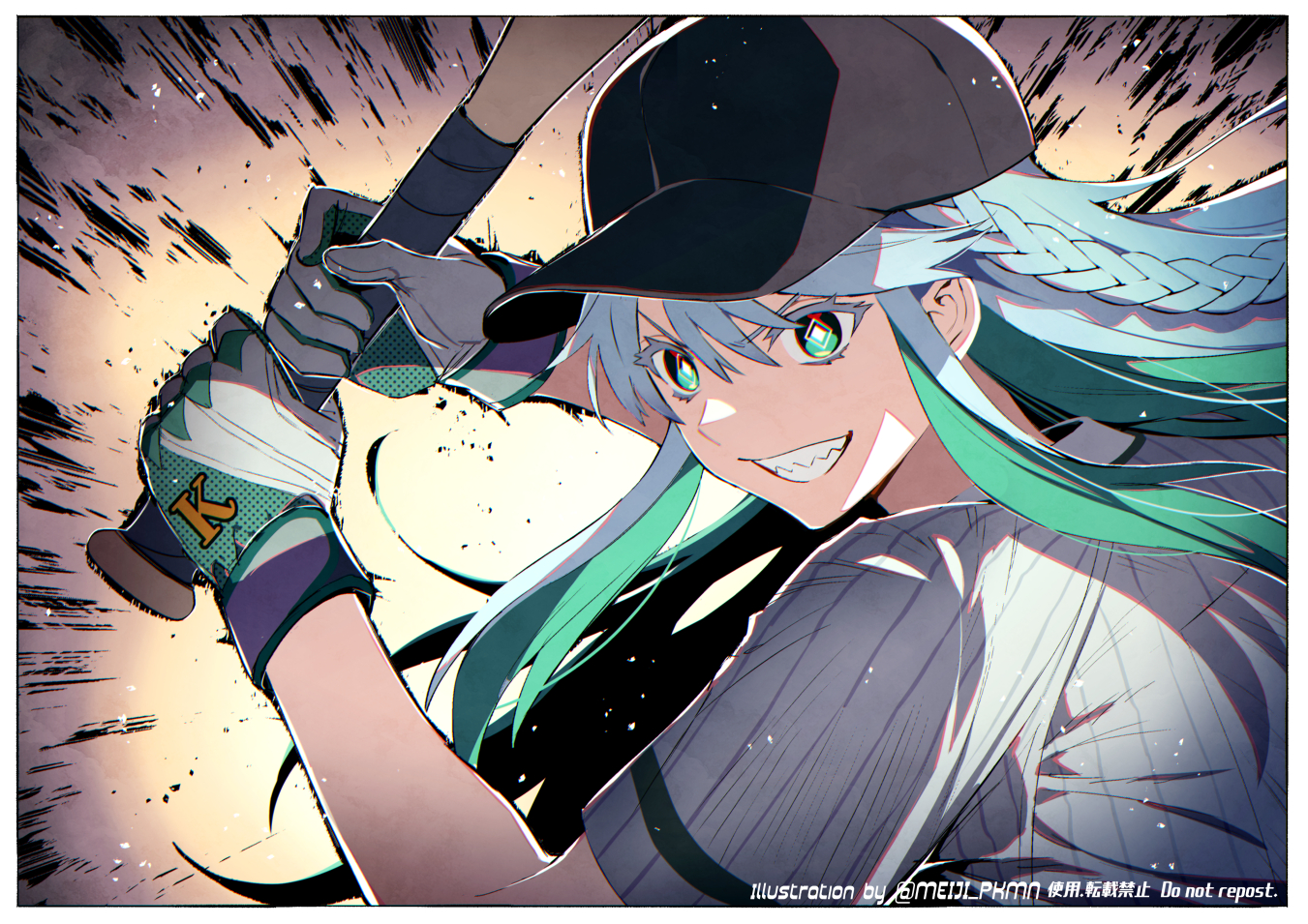 Safebooru - 1girl baseball bat baseball cap baseball uniform blue hair ...