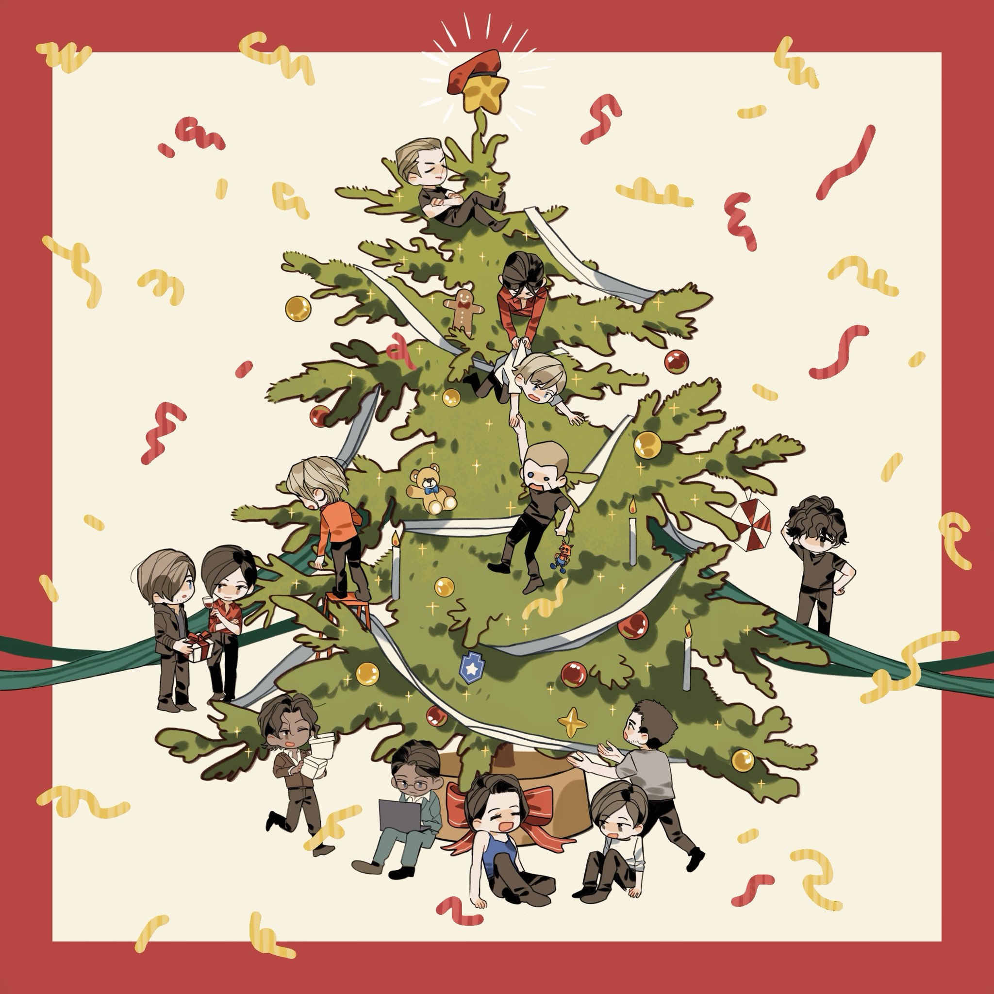 Safebooru - 6+boys 6+girls ada wong alcohol ashley graham beard stubble ...