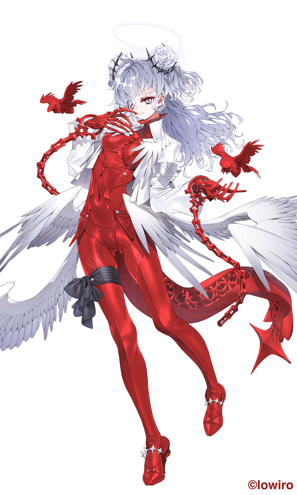 Safebooru - 1girl arcaea bird bodysuit chain feathered wings ...