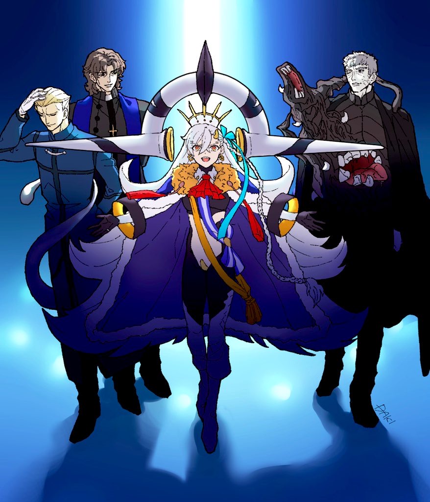 Safebooru - 1girl 3boys arms at sides black robe blonde hair blue eyes ...