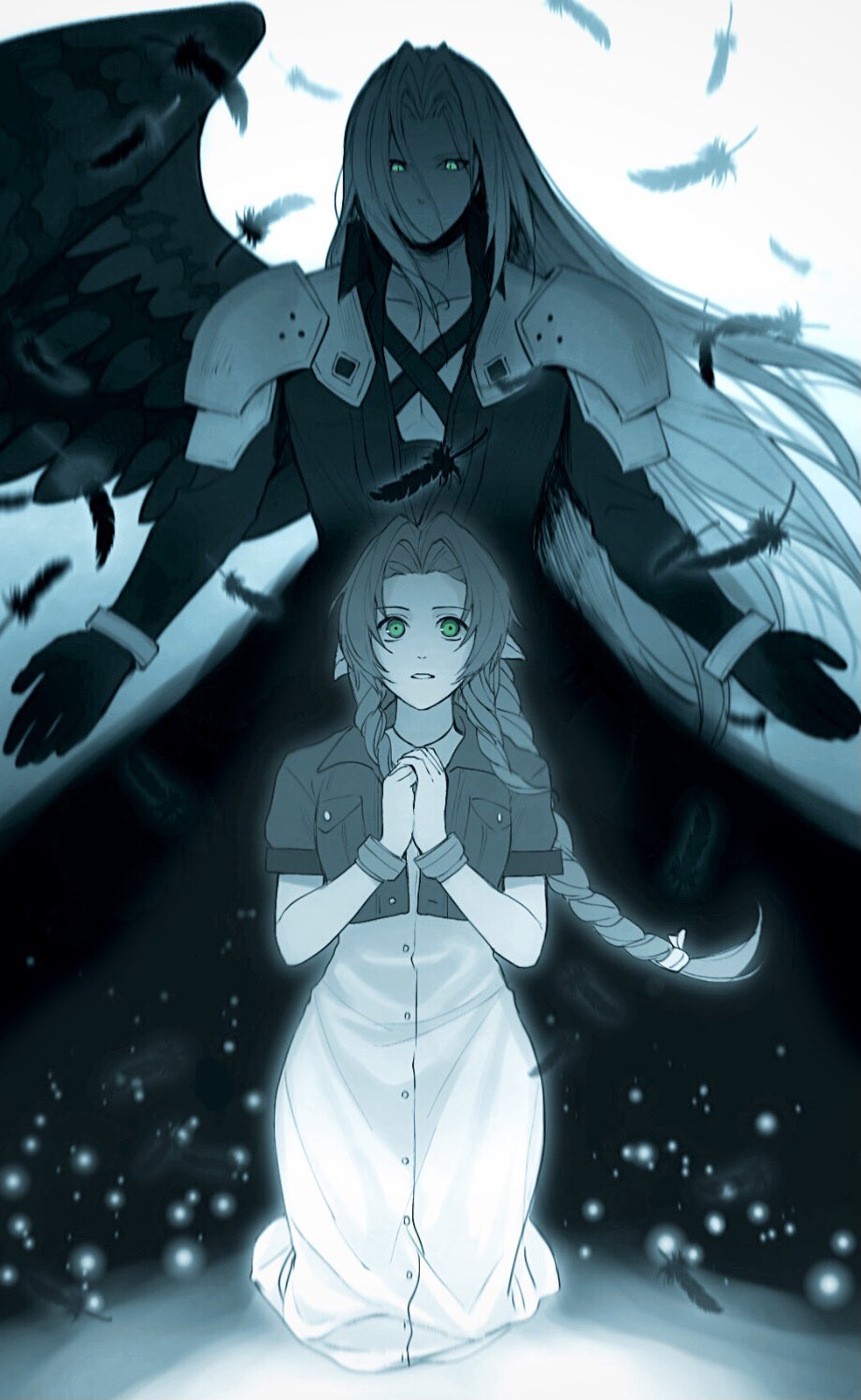 Safebooru - 0 ebj 1boy 1girl aerith gainsborough armor bangs black gloves black jacket bracelet ...