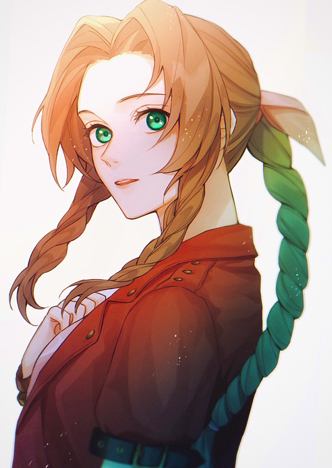 Safebooru - 0 ebj 1girl aerith gainsborough bangs belt bracelet braid braided ponytail brown ...