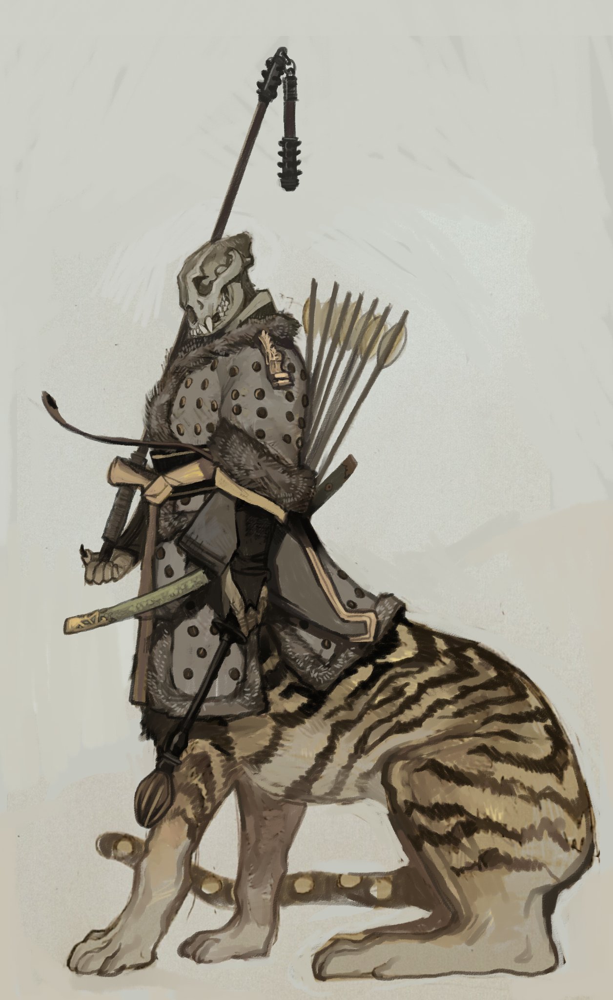 Safebooru - 1other animal skull centauroid flail from side gloves ...