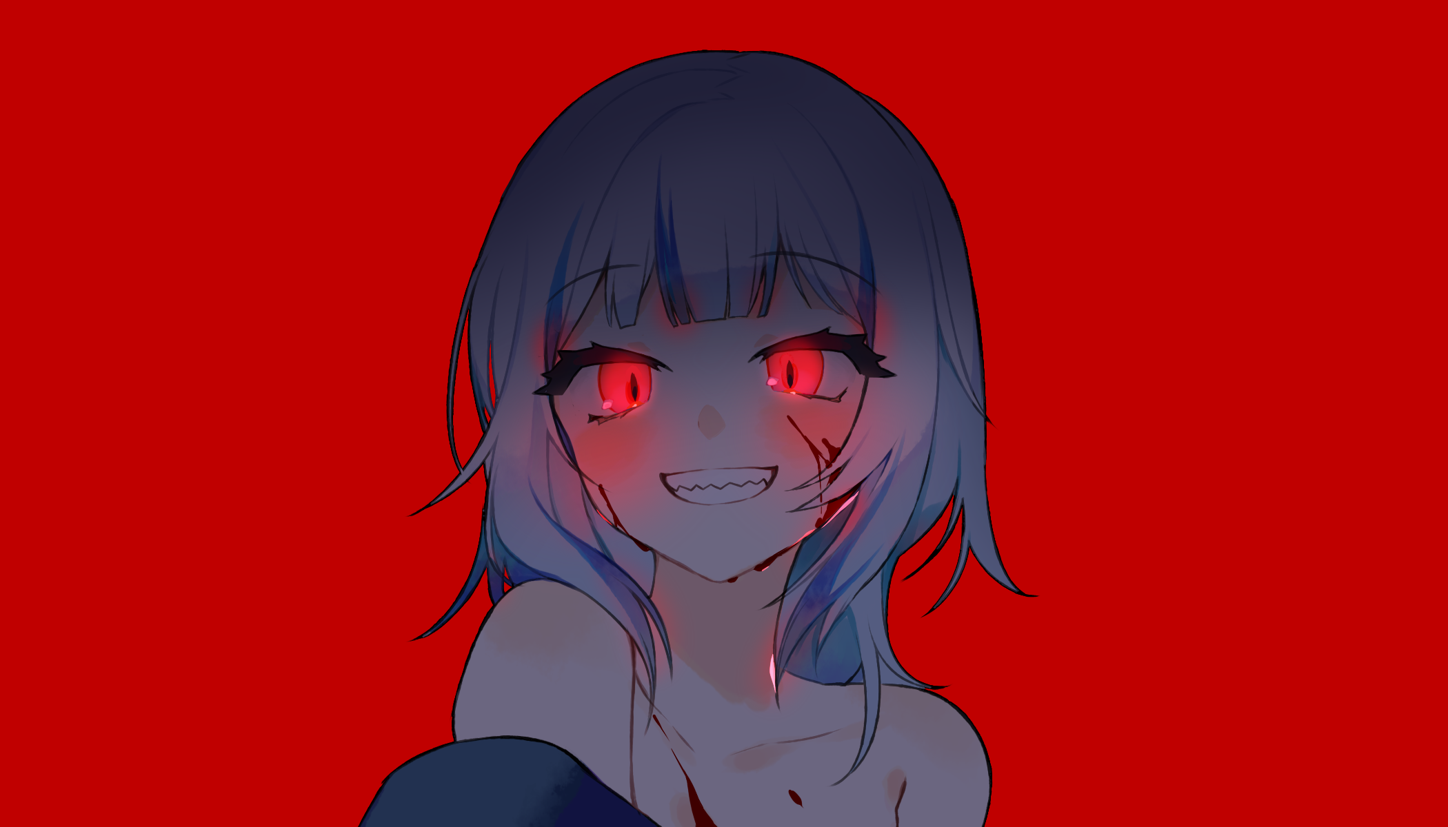 Safebooru - 1girl blood blood on face dark persona gawr gura glowing ...