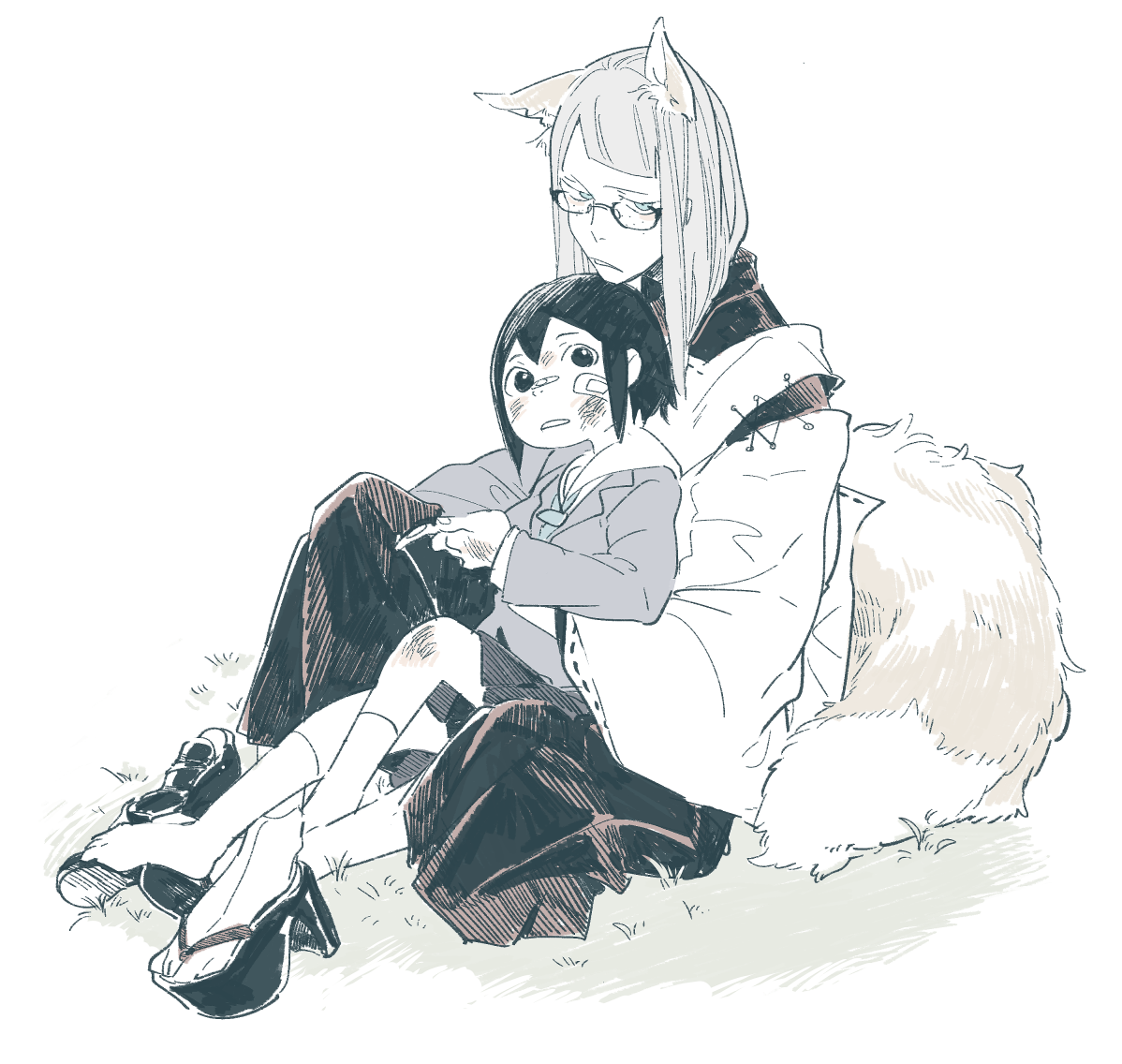 Safebooru - 2girls alternate costume animal ears asakusa midori bandaid bandaid on face bangs ...