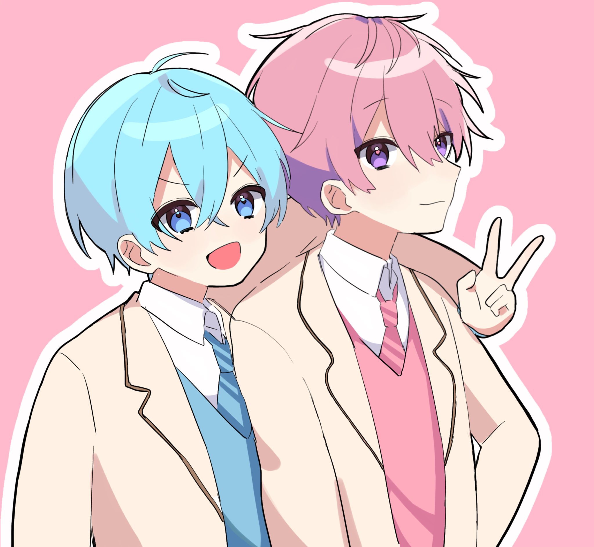 Safebooru - 2boys arm around shoulder blue eyes blue hair colon (stpri ...