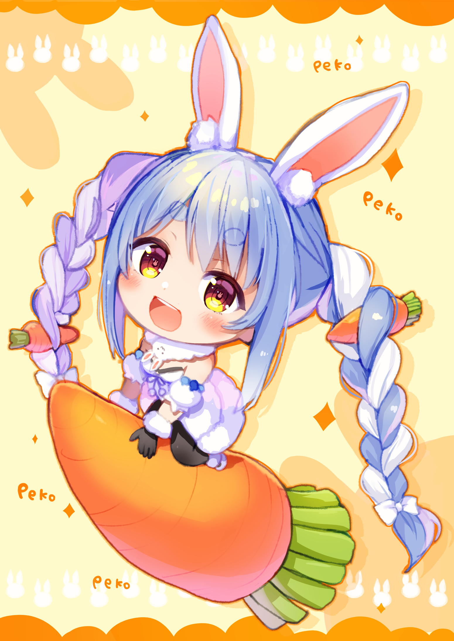 Safebooru - 1girl animal ear fluff animal ears bangs black gloves blue hair braid bunny-shaped ...