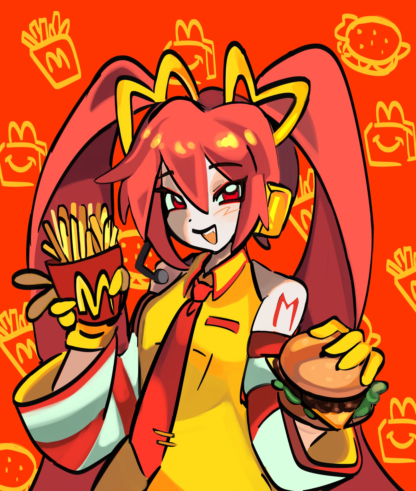 Safebooru - 1girl alternate color bangs burger detached sleeves ...