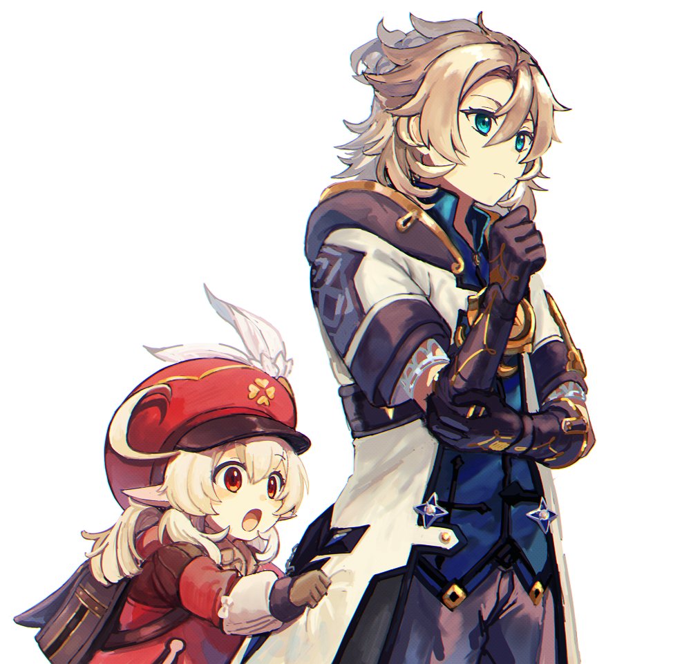 Safebooru - 1boy 1girl ahoge ako (zlzdf) albedo (genshin impact) backpack bag bangs blonde hair ...