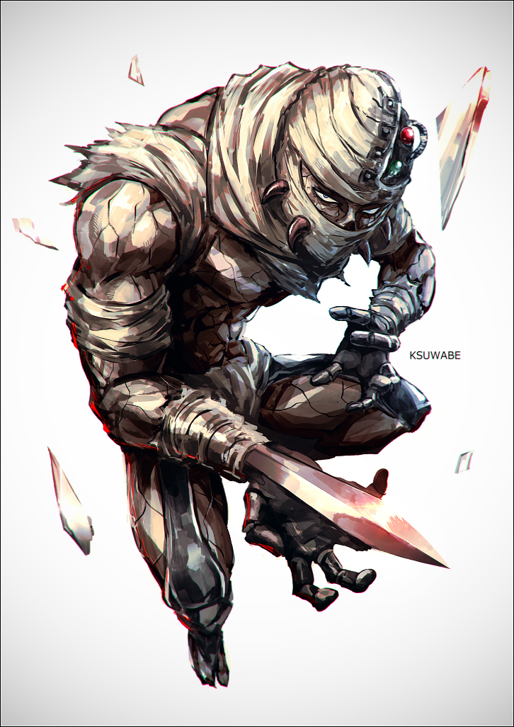 Safebooru - 1boy artist name bandaged arm bandaged head bandages blue eyes colored skin ...