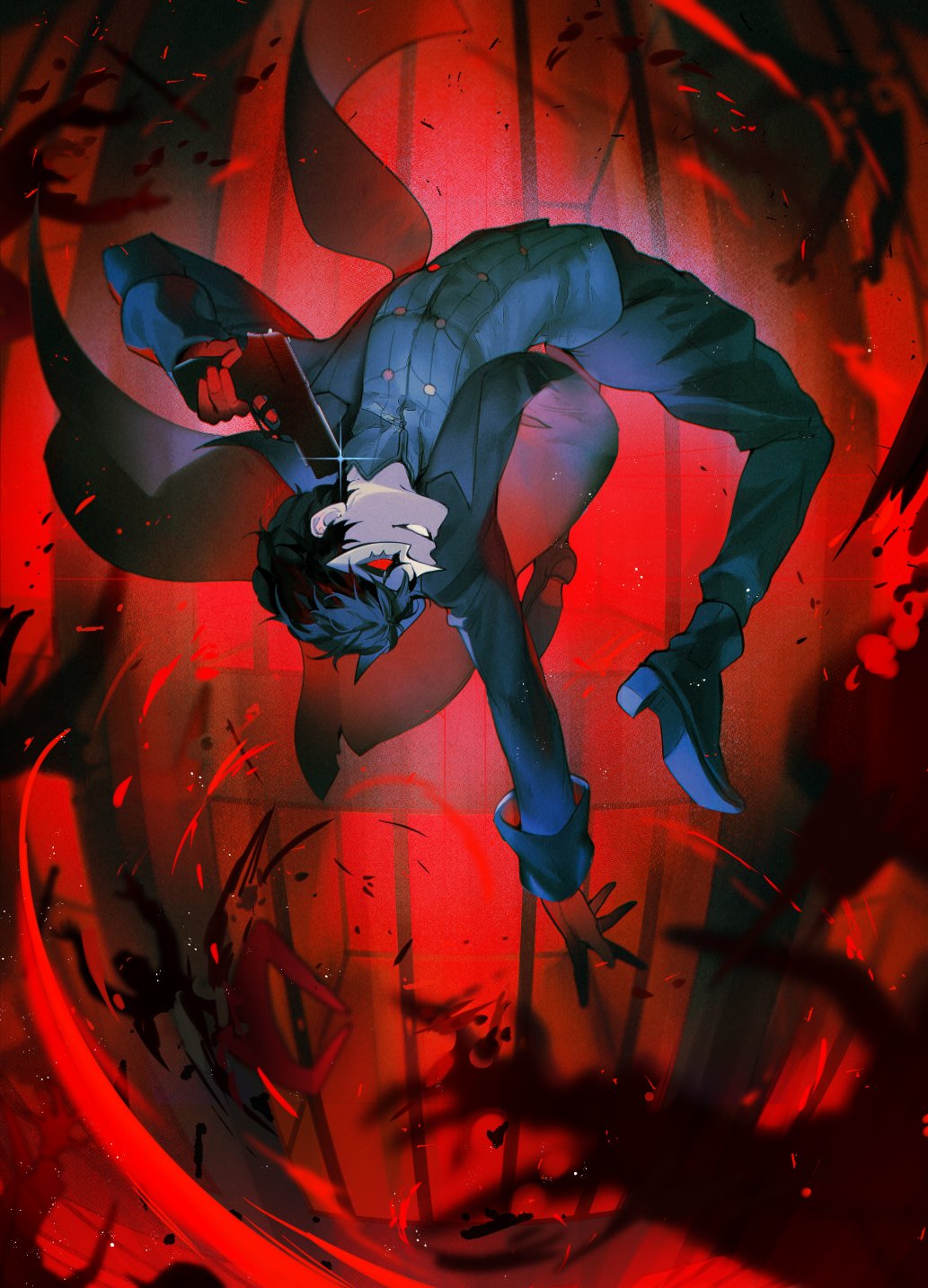 Safebooru - 1boy amamiya ren bangs black coat black footwear black hair black pants boots btmr ...