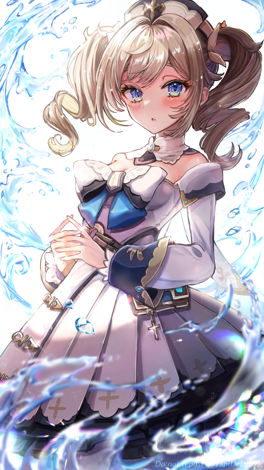 Safebooru - 1girl bangs barbara (genshin impact) bare shoulders blonde hair blue bow blue eyes ...