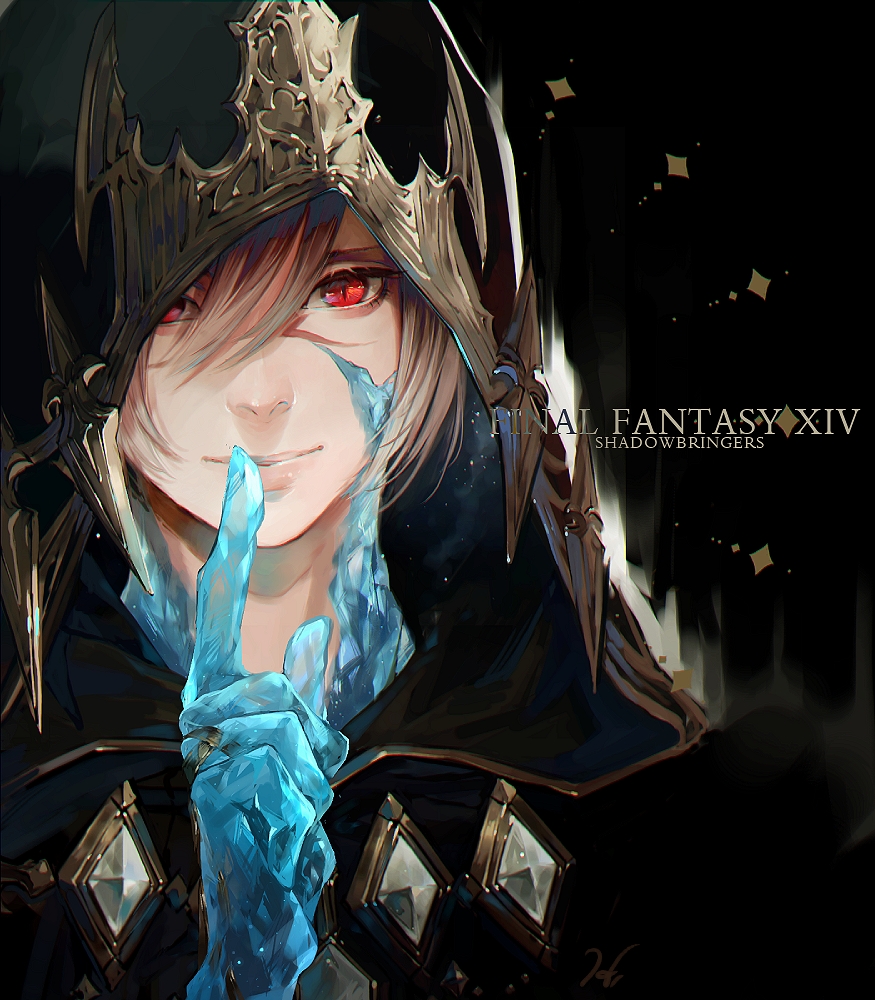 Safebooru - asymmetrical hair bangs black background black robe crystal ...